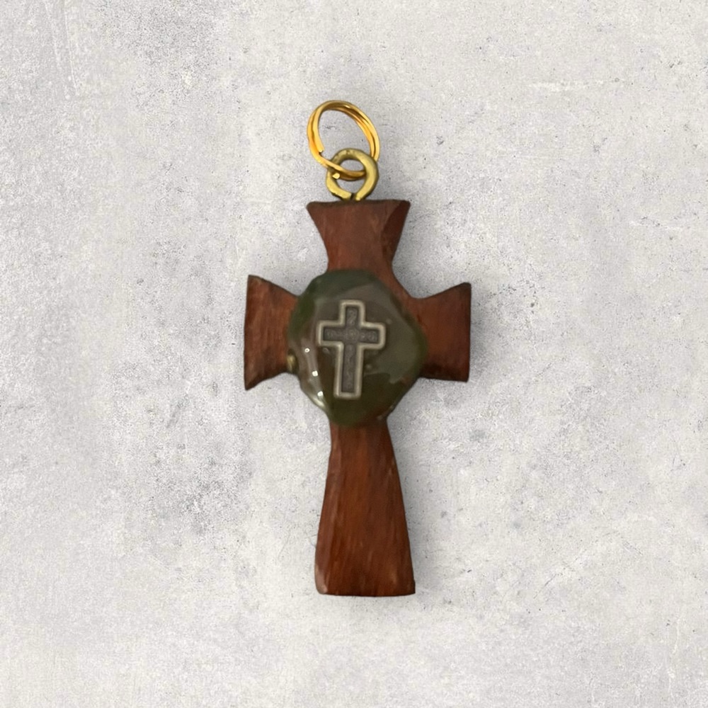 Vintage Religious Wood Metal Stone Cross Unisex Penda… - Gem